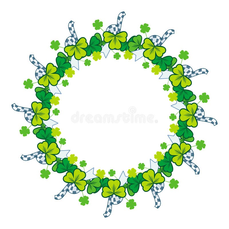 Beautiful Frame in Shape of Wreath with Clover and Bows Stock ...