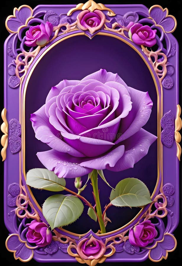 Beautiful Frame of Violet Rose on Green Background, AI Generated Stock ...