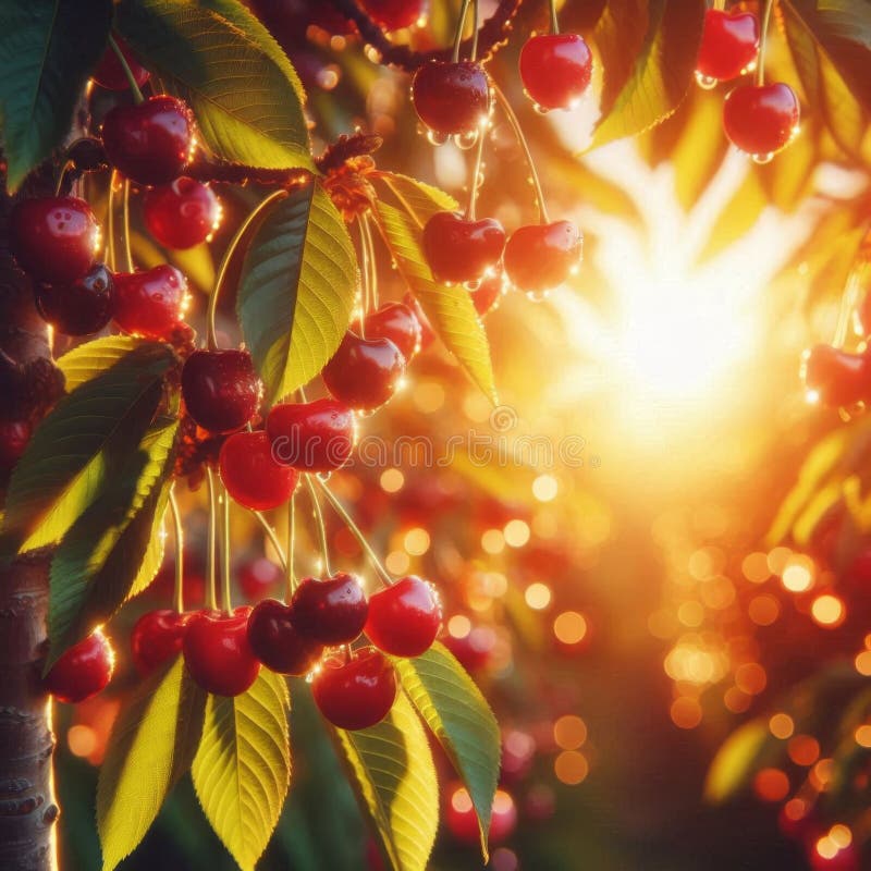 Beautiful Fresh Cherries on the Tree, Ready for Picking Stock ...