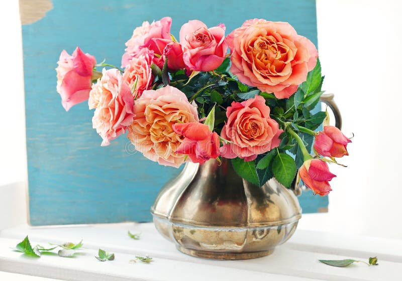 Beautiful fresh roses. stock photo. Image of floral, brass - 29096428