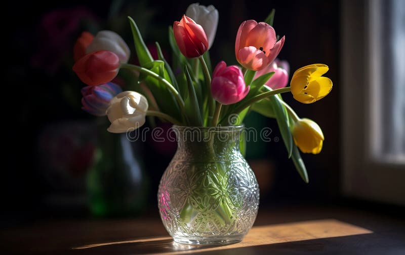 Beautiful Fresh Spring Flowers in the Glass Vase, Generative AI Stock ...