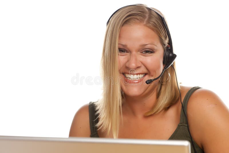 Beautiful Friendly Customer Support Girl and Computer Stock Photo ...