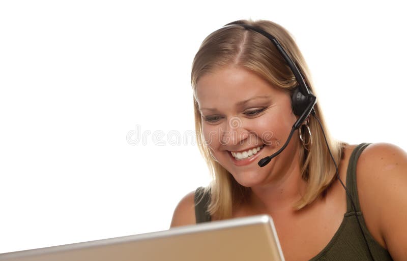 Beautiful Friendly Customer Support Girl and Computer Stock Photo ...