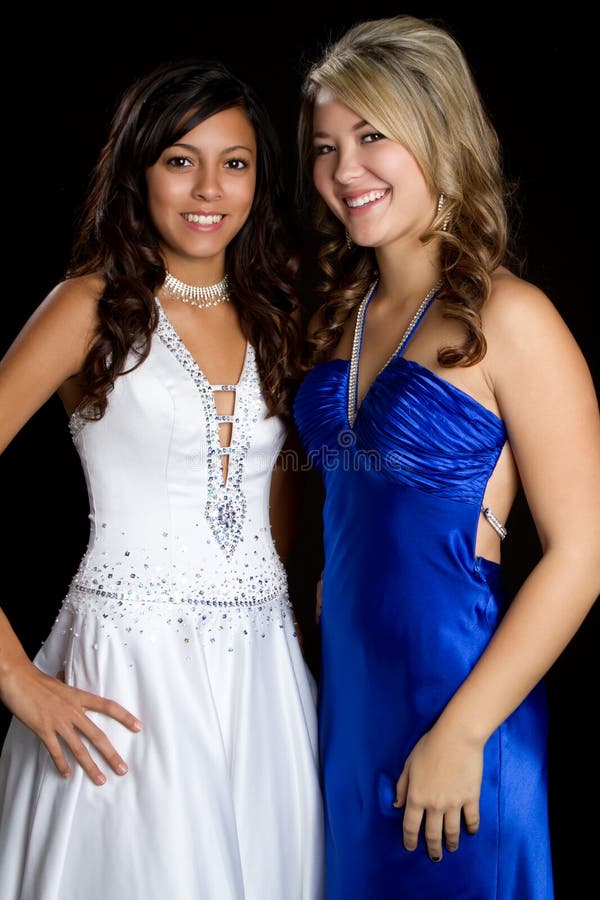 A Group of Teenage Girls from the Back Posing in Their Prom Dresses ...