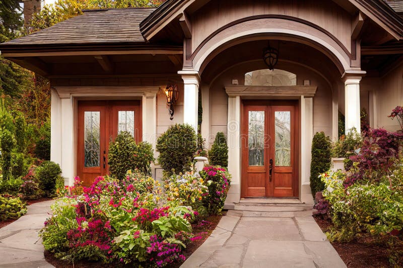 Beautiful Front Door of House with Arched Opening in Stylish House ...