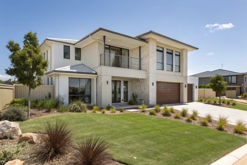 Front Elevation of New Modern Australian Style Home in Perth Stock ...