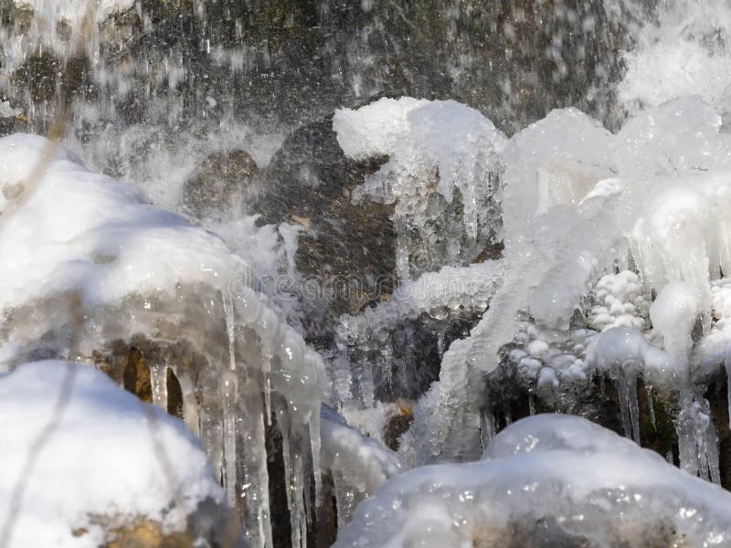 Frozen waterfall river , stock image. Image of cloudy - 239620127