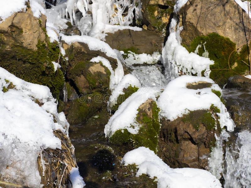 Frozen waterfall river , stock image. Image of season - 239620179