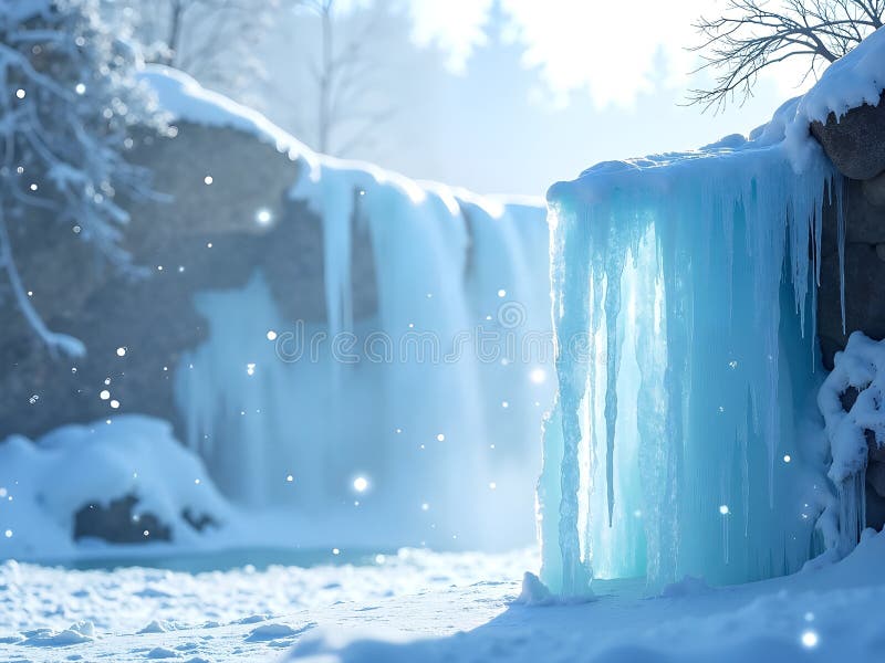 Beautiful Frozen Waterfall, with Subtle Snowflakes Movement, Winter ...
