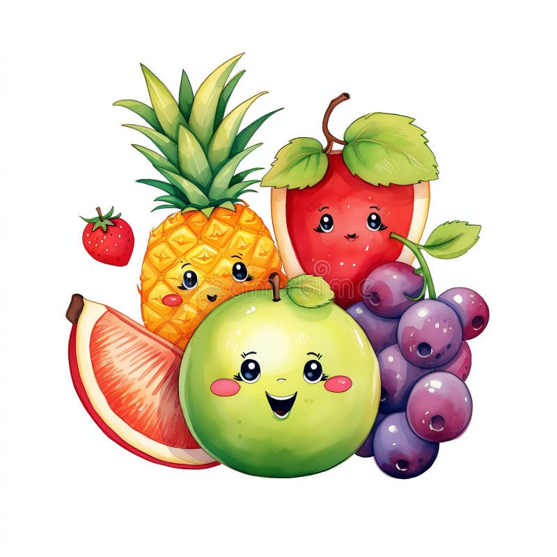 Beautiful Fruit with Face Watercolor Clipart Illustration Stock ...