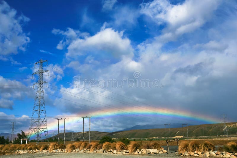Beautiful Full Double Rainbow Over Road Stock Image - Image of highway ...