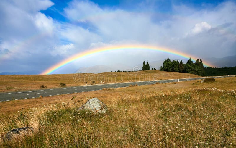Beautiful Full Double Rainbow Over Road Stock Photo - Image of ...