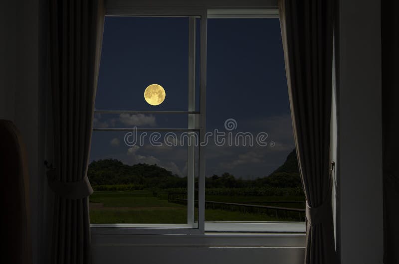 Beautiful Full Moon in the Frame of Modern Window Stock Image - Image ...