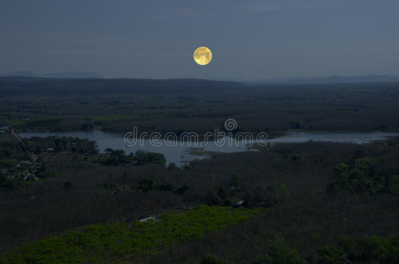 Beautiful Full Moon Over Ranges and Swamp in Forest Stock Image - Image ...