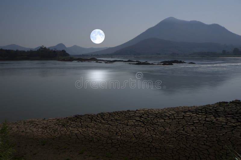 Beautiful Full Moon and Reflection in the River Stock Image - Image of ...