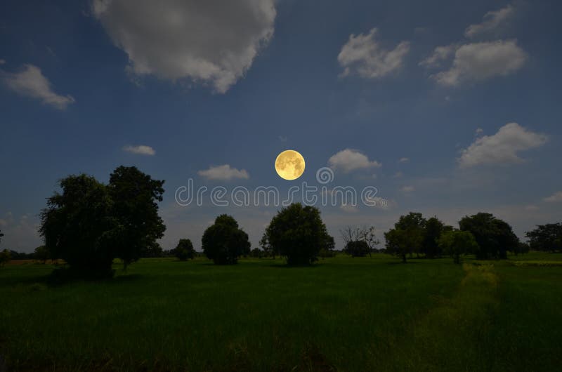 Beautiful Full Moon and White Clouds Over the Field Stock Photo - Image ...