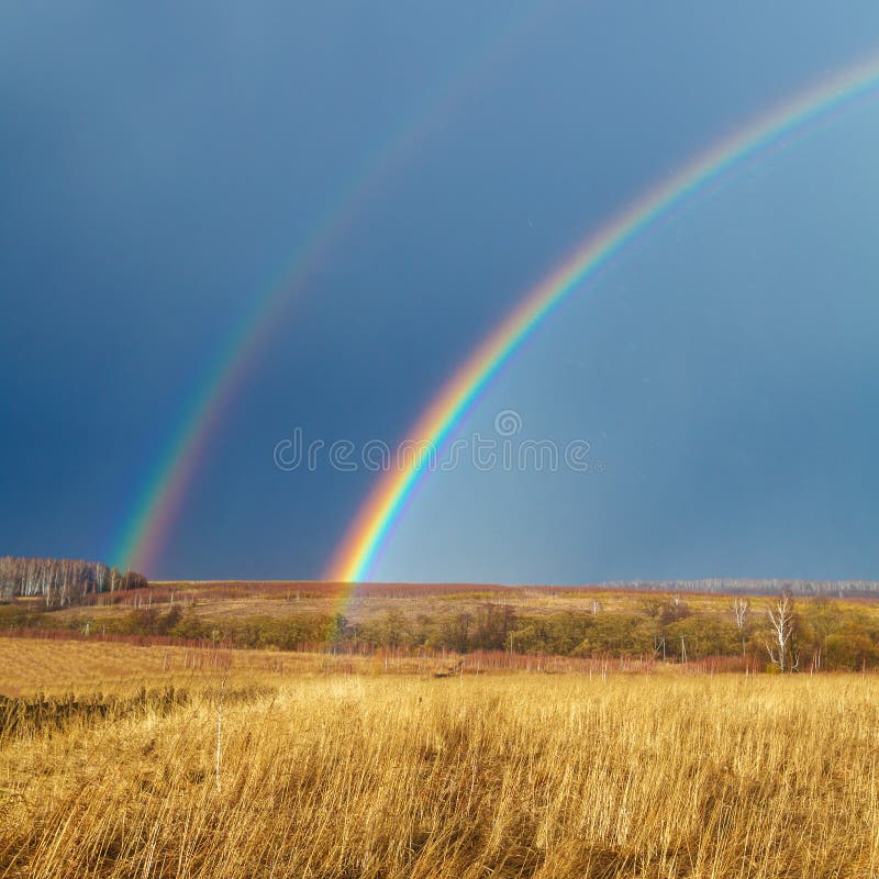 Beautiful Full Rainbow Above Farm Field at Spring Stock Image - Image ...