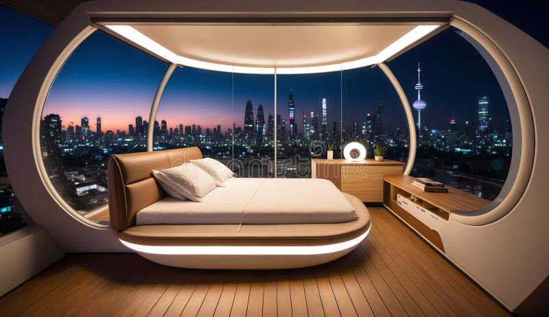 Beautiful Futuristic Bedroom with a Floating Bed, Generative AI Stock Illustration ...