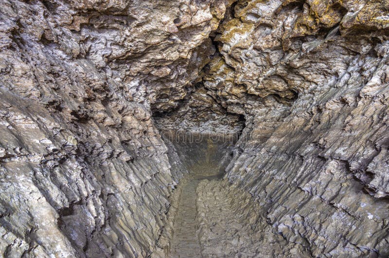 Gallery in the karst cave stock photo. Image of column - 168833730