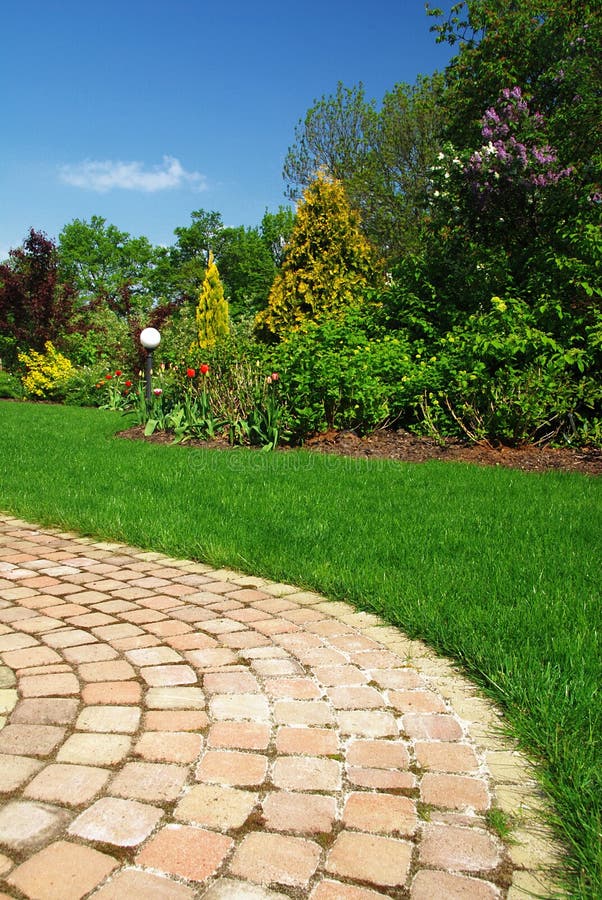 Beautiful garden and Path stock image. Image of cedar - 5824647