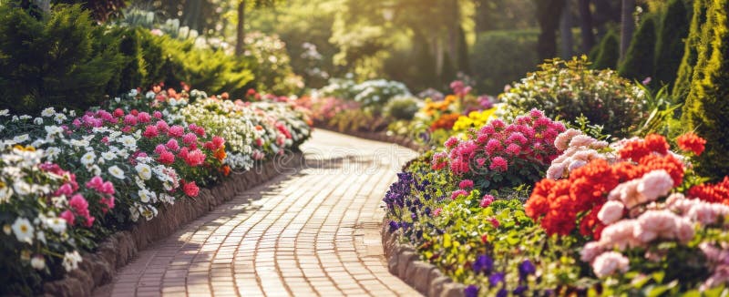 A Beautiful Garden Pathway with Colorful Flowers Stock Image - Image of ...