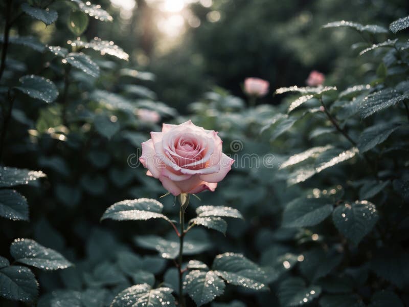 A Beautiful Garden with a Single Rose Blooming in the Center. Stock ...