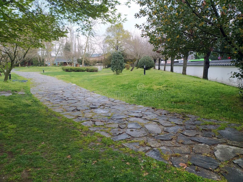 Beautiful Garden with Stone Road Natural Scene Stock Photo - Image of ...