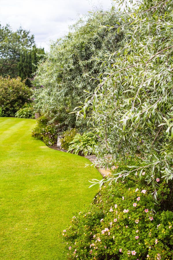 Beautiful Garden with Variety of Trees and Bushes Stock Photo - Image ...