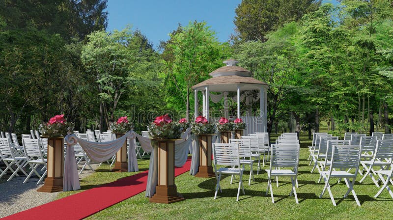 Beautiful Garden Wedding Ceremony Event 3d Illustration Stock ...