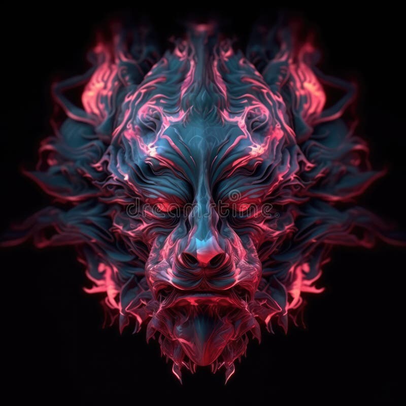 Beautiful Gargoyle Face Shape in Red Purple Fire on Black Background ...