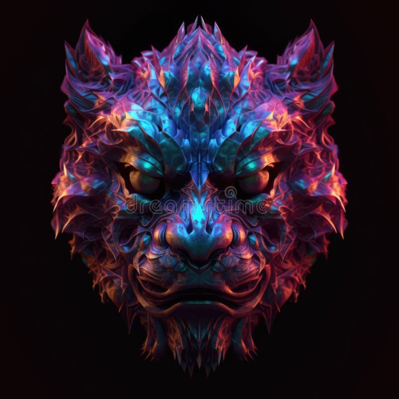 Beautiful Gargoyle Face Shape in Red Purple Fire on Black Background ...