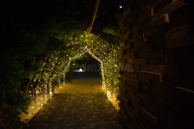 Beautiful Garlands Decorations on the Path during Night Stock Image ...