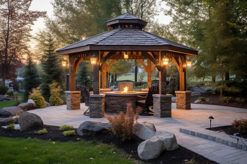 Beautiful Gazebo Square Stone Fire. Generate AI Stock Illustration ...