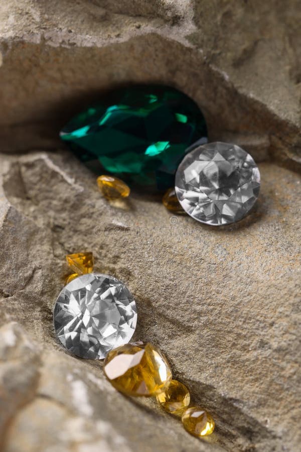 Beautiful Gemstones for Jewelry on Stone Surface Stock Image - Image of ...