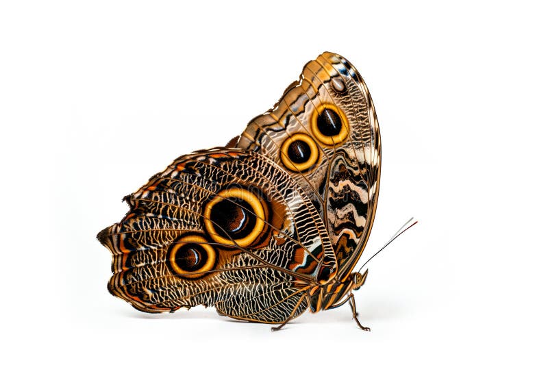 Beautiful Giant Owl Butterfly Isolated on a White Background. Side View ...