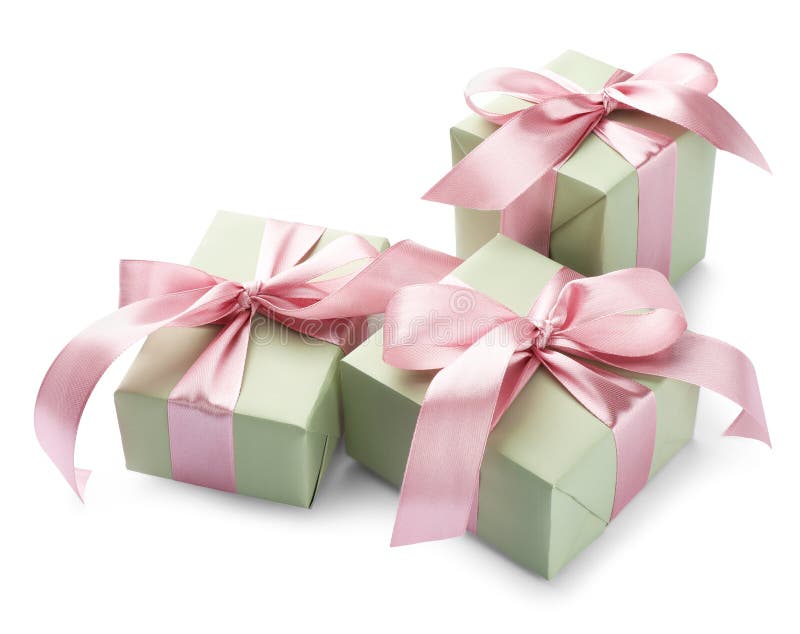 Beautiful Gift Boxes with Pink Bows Isolated on White Stock Image ...