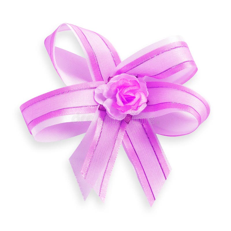 Beautiful Gift Ribbon with Artificial Flower Isolated on White Stock ...