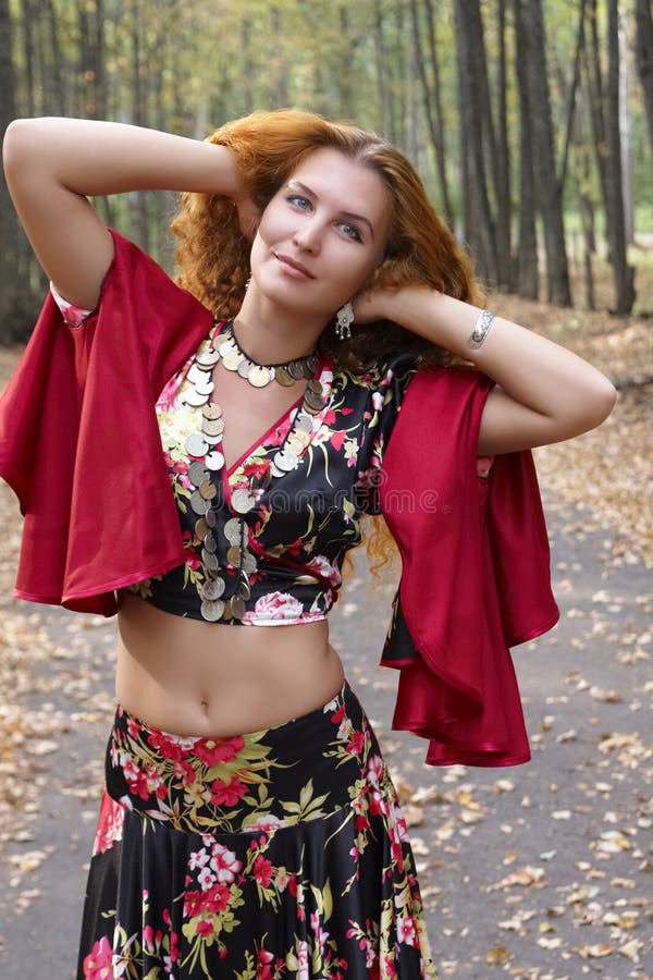 A Beautiful Ginger-haired Girl Gypsy Suit Stock Image - Image of ...