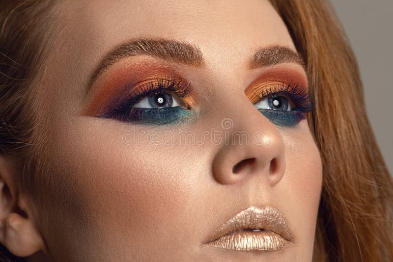 Beautiful Ginger Woman with Make Up Close Up Stock Image - Image of ...