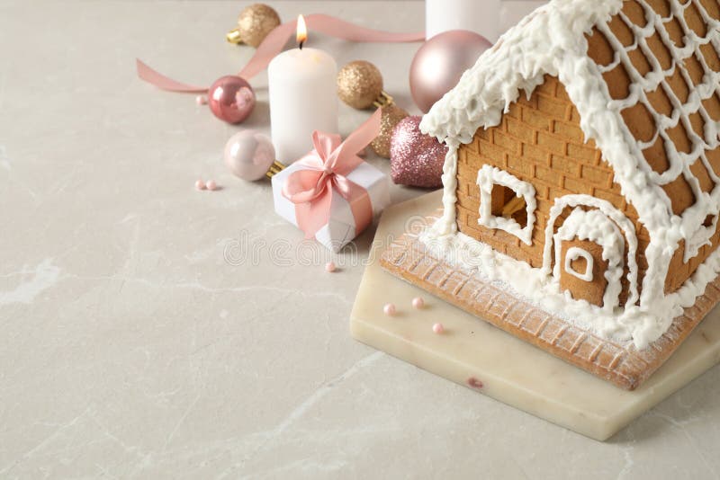 Beautiful Gingerbread House Decorated with Icing on Light Table, Space ...