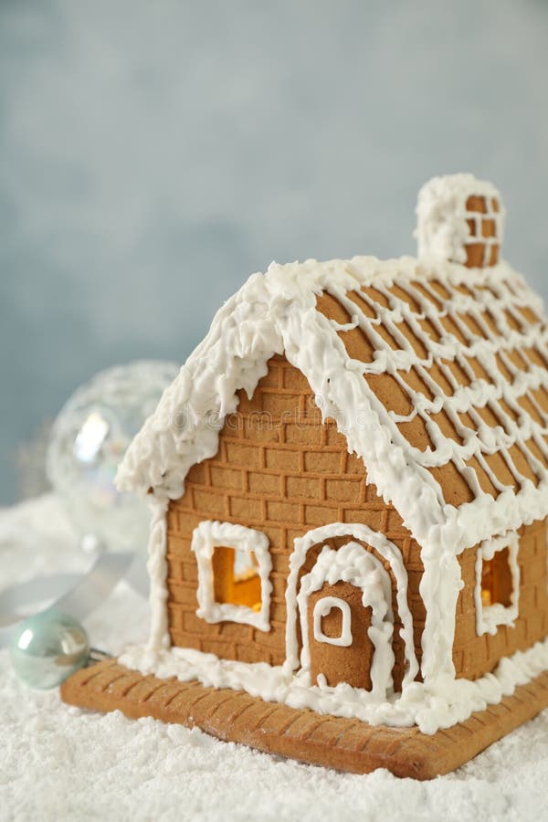 Beautiful Gingerbread House Decorated with Icing on Snow Stock Photo ...