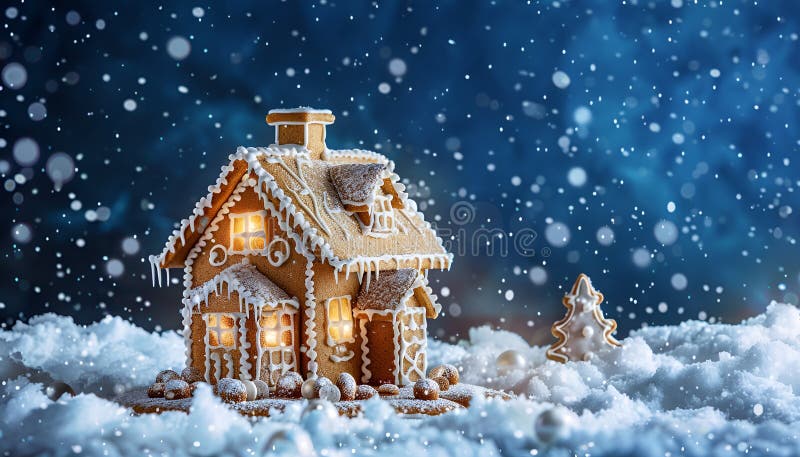 Beautiful Gingerbread House Decorated with Icing on Snow Stock Image ...