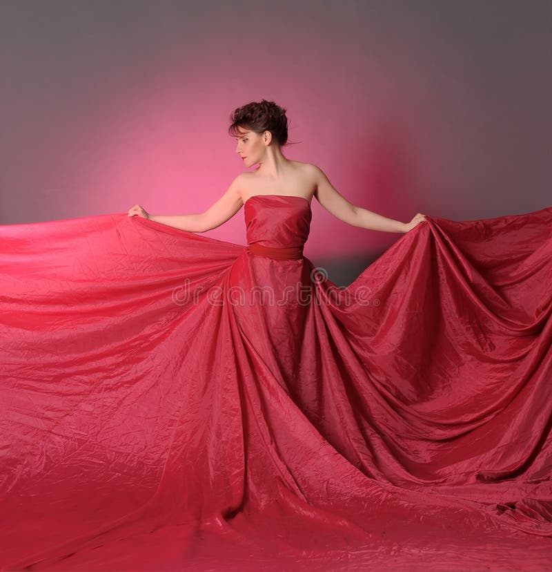 Woman in Luxury Red Silk Dress Stock Image - Image of artistic, long ...