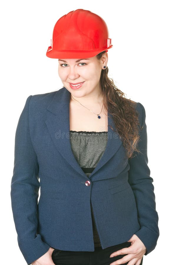Beautiful Girl Architect in Red Hardhat Stock Image - Image of engineer ...