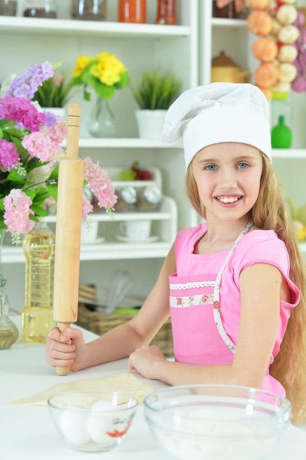 Beautiful Girl Baking and Posing in the Kitchen at Home Stock Image ...