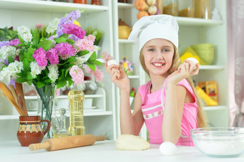 Beautiful Girl Baking and Posing in the Kitchen at Home Stock Image ...