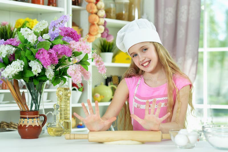 Beautiful Girl Baking and Posing in the Kitchen at Home Stock Photo ...