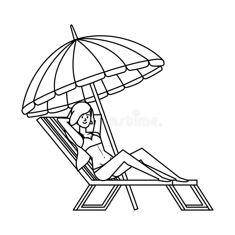 Beautiful Girl In Beach Chair With Umbrella Avatar Character Stock
