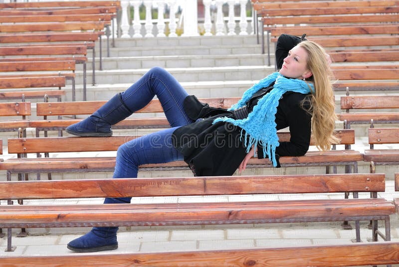 The Beautiful Girl on a Bench Stock Photo - Image of pose, ladder: 23818146