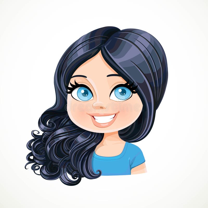 Beautiful Girl With Black Hair Are Shifted Through A Shoulder Portrait